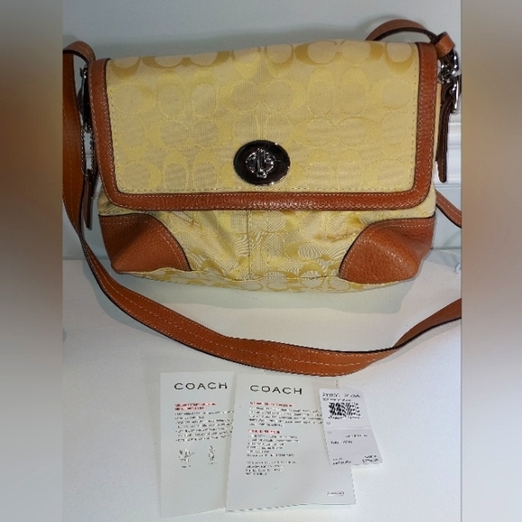 Coach | Bags | Coach Lemon Natural Signature Flap Shoulder Bag Nwt ...
